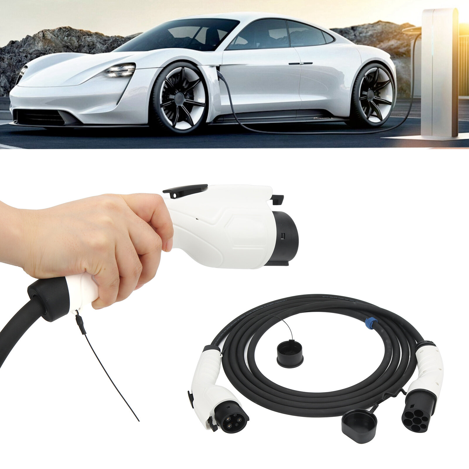 Вилка зарядного устройства для электромобиля от типа 1 до типа 2, однофазная, 250 В, 32 А, 7,2 кВт, одобренная CE TUV, IP55, водонепроницаемая