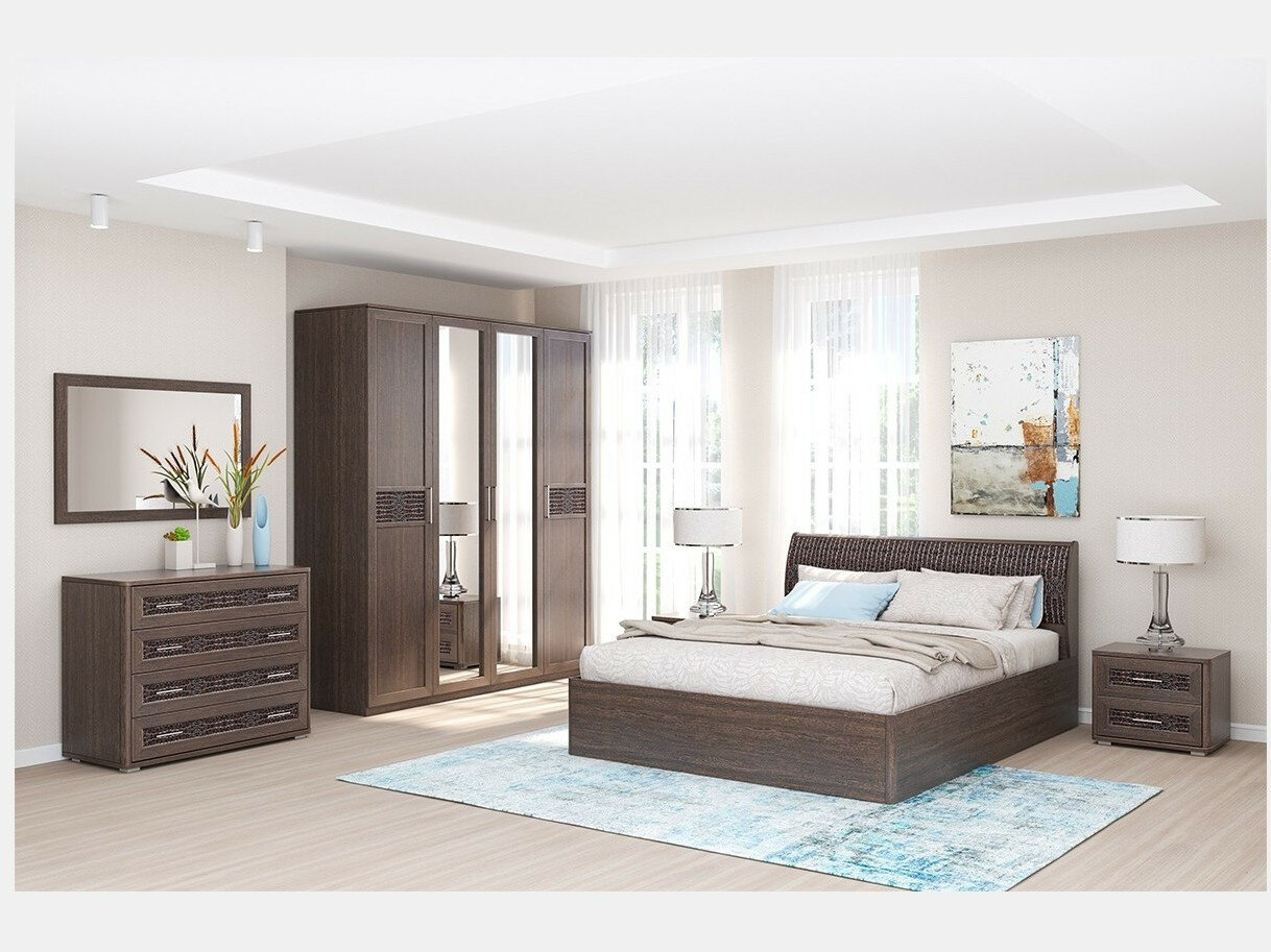 Модульная спальня (композиция 1) (Венге / Caiman коричневый)