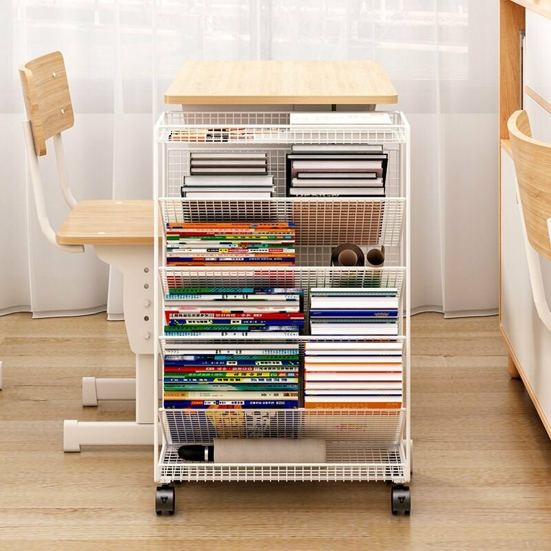 Этажерка-органайзер для книг, напольная, на колёсиках, белая