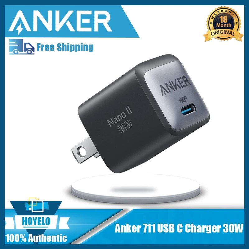 Зарядное устройство Anker USB C 30 Вт 711, компактное быстрое зарядное устройство (не складывается) для MacBook Air/iPhone Black