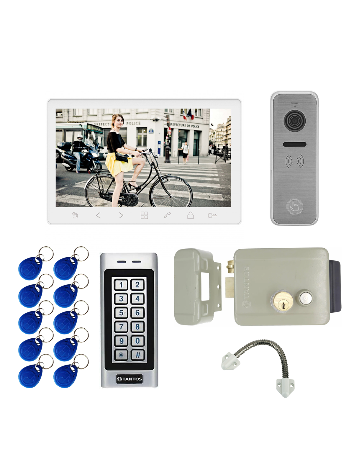 Видеодомофон для частного дома Tantos Prime HD SE с замком и кодовой панелью / запись по детектору движения (белый)