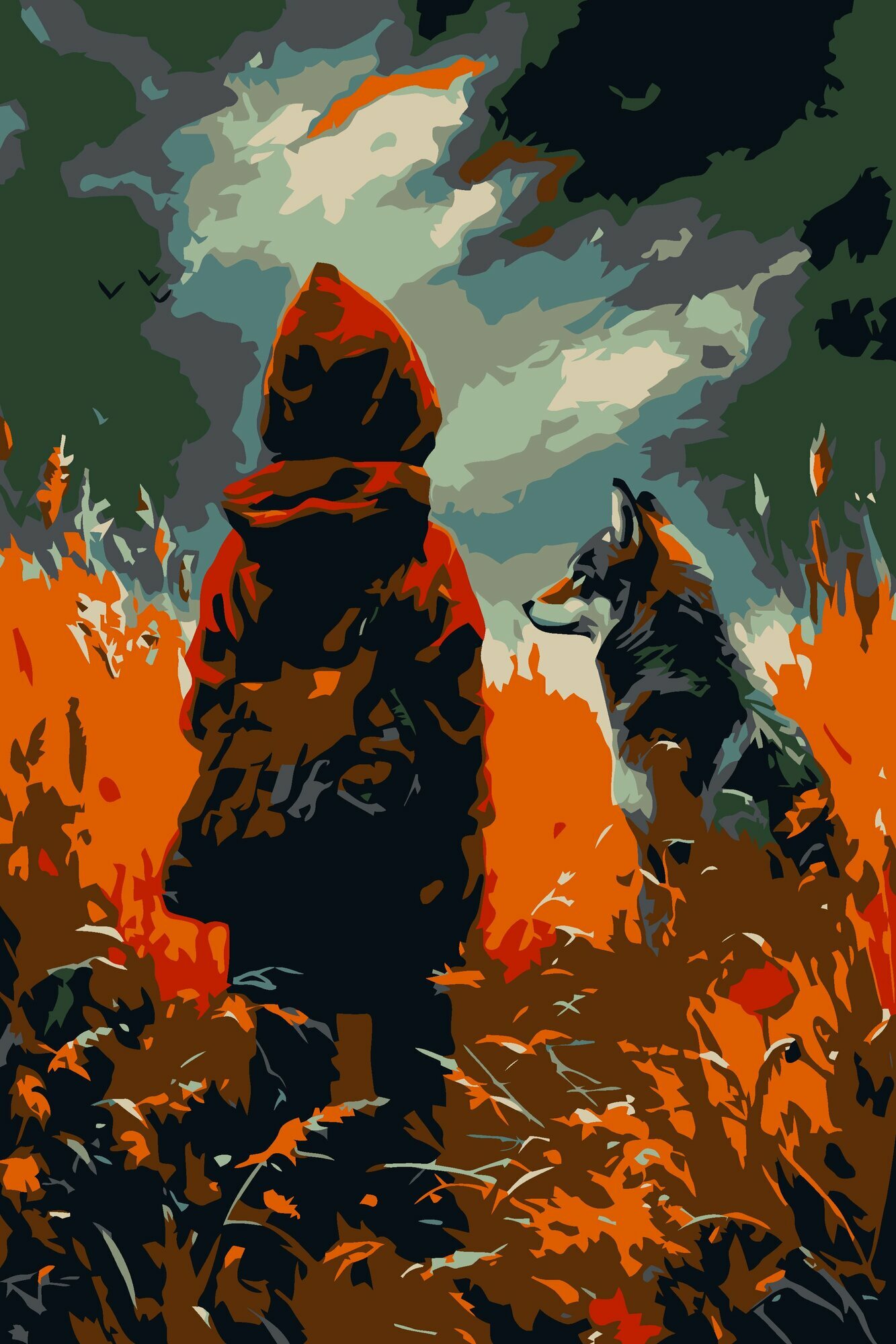 Детская картина по номерам E3381 "Девушка и Волк" 20x30