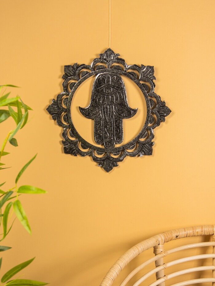 Панно «Хамса», 40×40×1 см, МДФ, серебро, чёрное