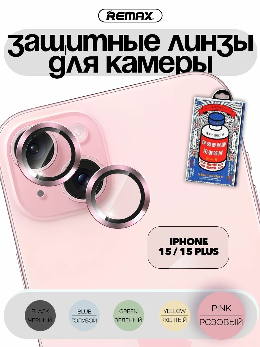 Линзы для камеры iPhone 15 / 15 Plus (для цвета розовый / Pink), REMAX GL-27, розовые линзы