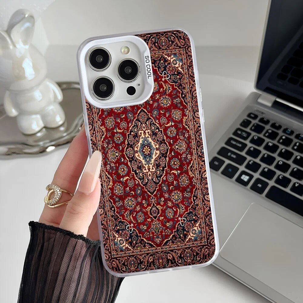 Чехол для iPhone 16 Pro с принтом персидского ковра, красный
