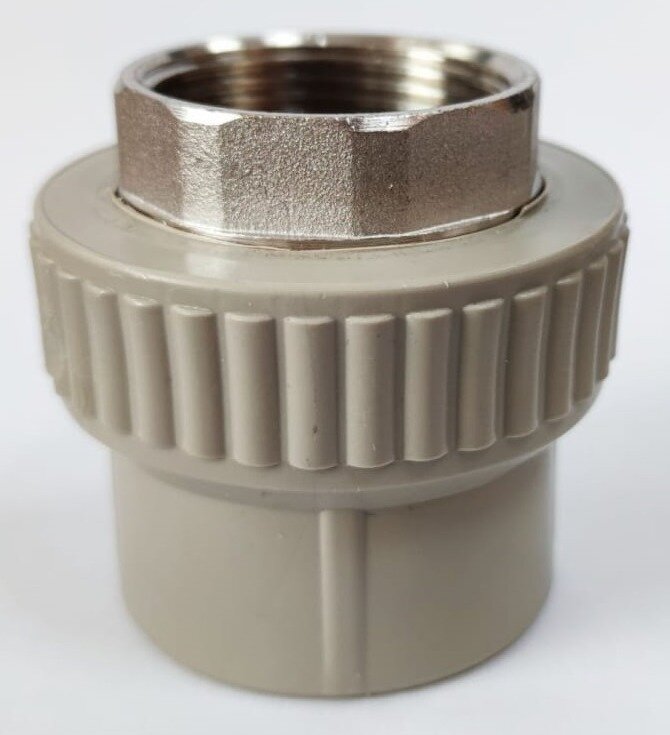 Муфта комбинированная Lammin / Ламмин с внутренней резьбой полипропиленовая, серая, диаметр подключения 50мм, резьба 1.1/2дюйма / фитинги