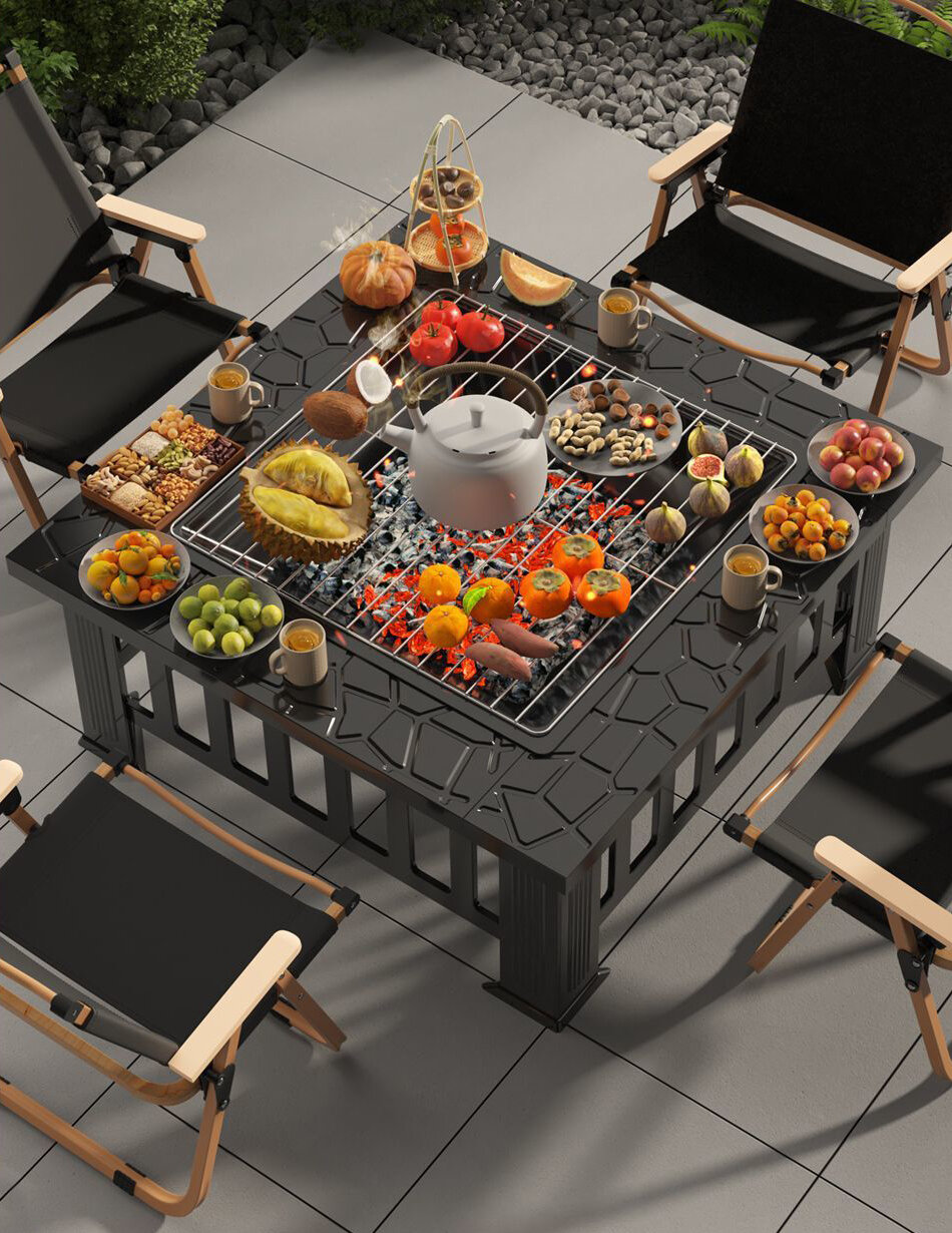 Костровая чаша Ажурная диаметр 81 см*81cm с зольником и крышкой искрогасителем, на трубчатых ножках / FIRE-HOUSE，Рассчитан на 6-8 человек