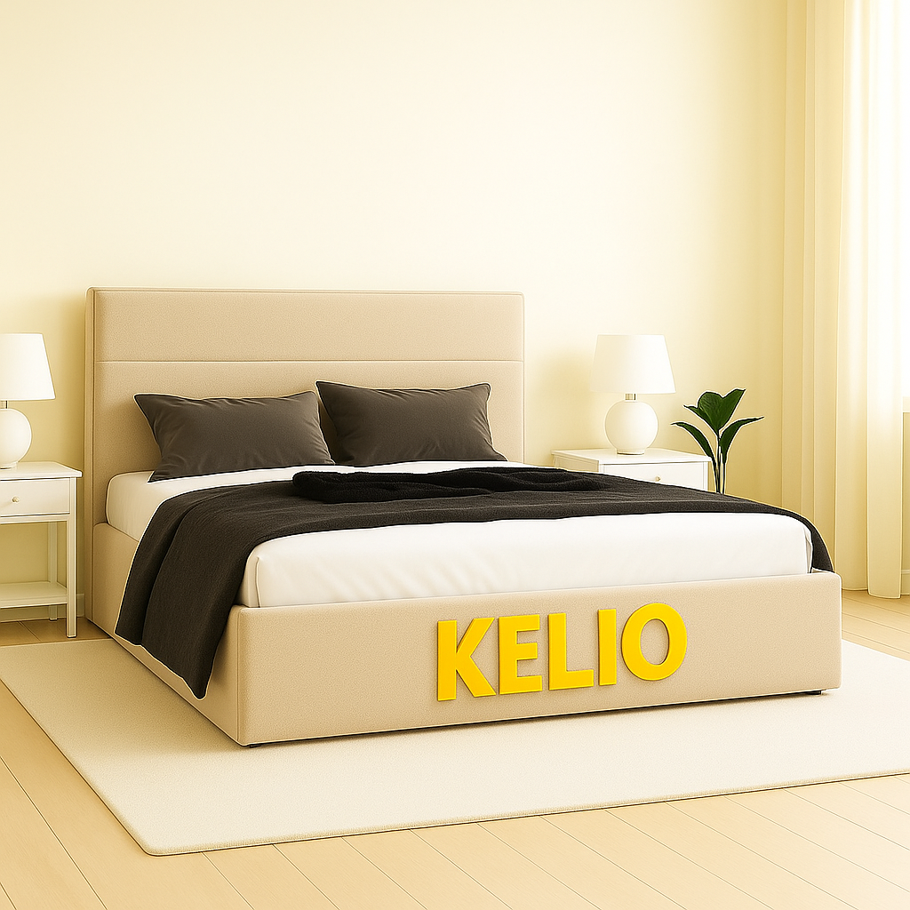 Кровать двуспальная 160х200 Kelio №01 ортопедическая, подъемный механизм, ящики для белья, бежевый