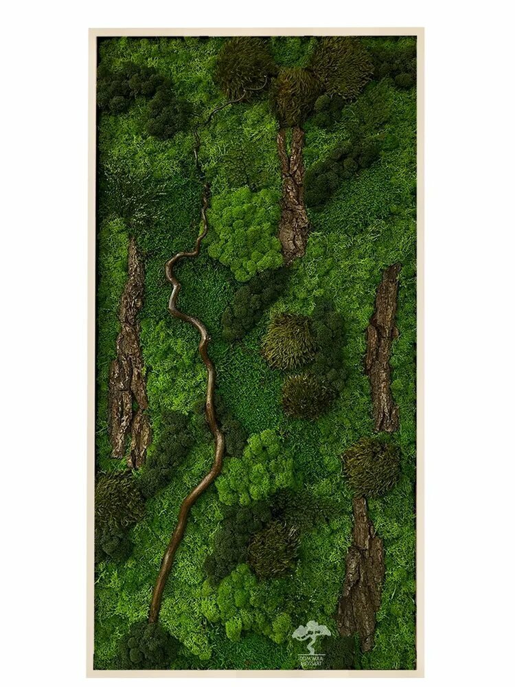 Панно/картина в раме "На опушке". Бежевый, 120*60 см. Дом Мха - MossArt.