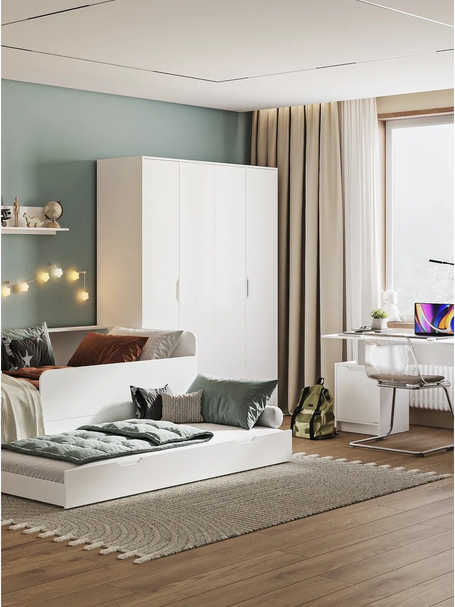 Шкаф Руна, 4-х створчатый для одежды, ЛДСП, белый, 1600х2100х500