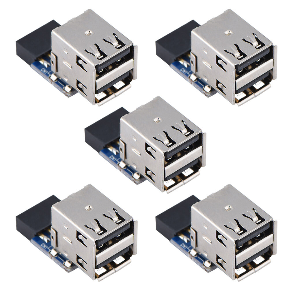 5pcs USB2.0 Connector 9pin/10pin Заголовок до 2 USB2.0 Адаптер порта (тип A)