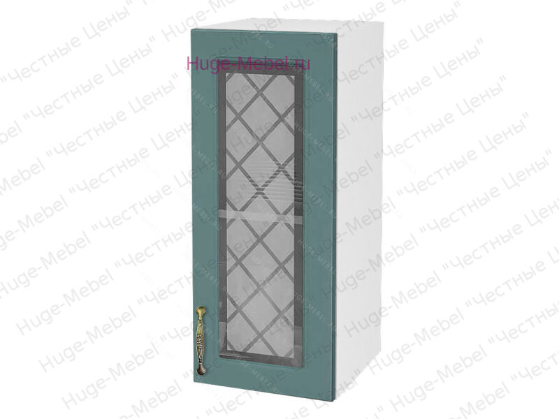 Кухонный шкаф верхний со стеклом 300 Модена (дуб бирюза) Huge Mebel . Ширина 300 Высота 716. Кухонные шкафы