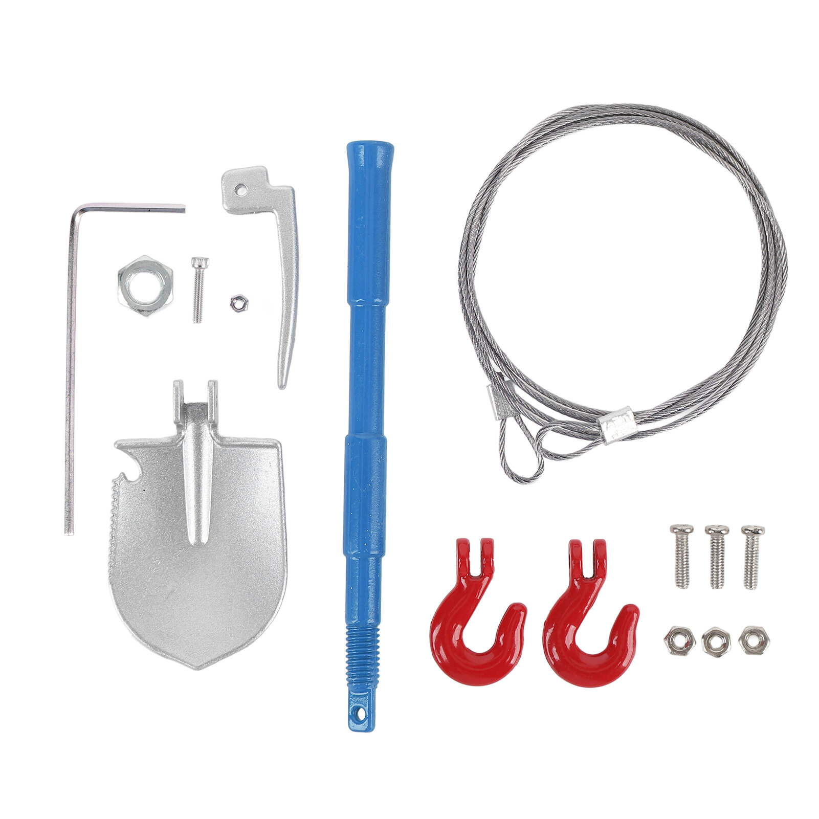 Набор для буксировки радиоуправляемого прицепа: цепь, буксировочный крюк, стальной трос, многофункциональная регулируемая лопата для гусеничного вездехода, декоративные аксессуары, синий.