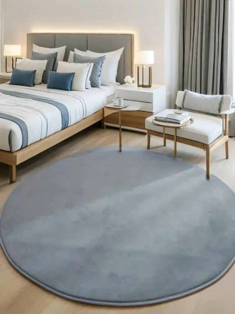 Ковер, круглый, 200x200см, полипропилен, нескользящее дно, мягкий, серый