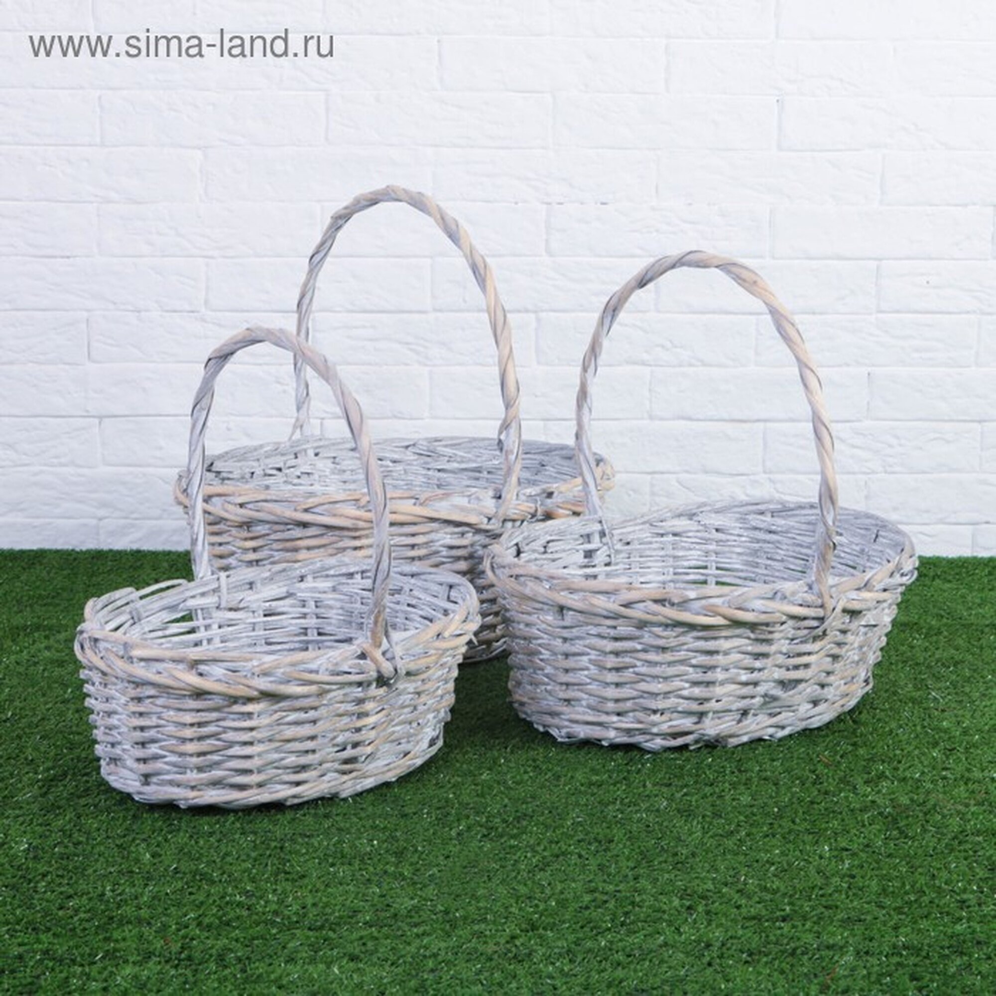 Набор корзин плетёных, ива, 3 шт, серо-бежевый цвет, большие