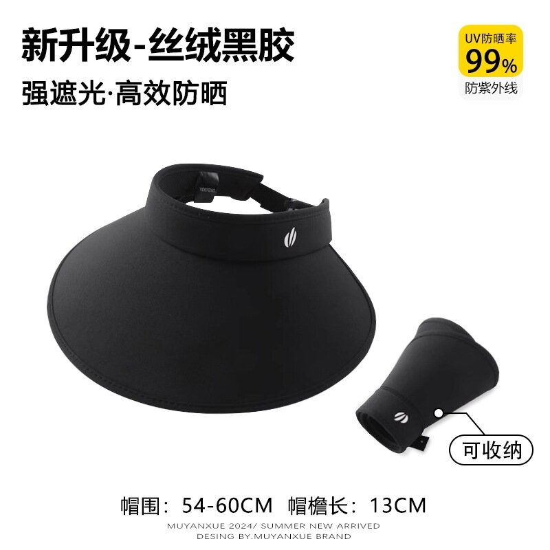 Шляпа солнцезащитная, женская, бархатная, виниловая, с большими полями, черная