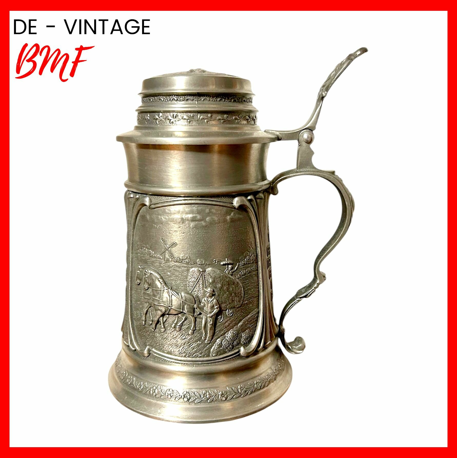 Кружка пивная винтажная, оловянная Посевная, BMF. Германия