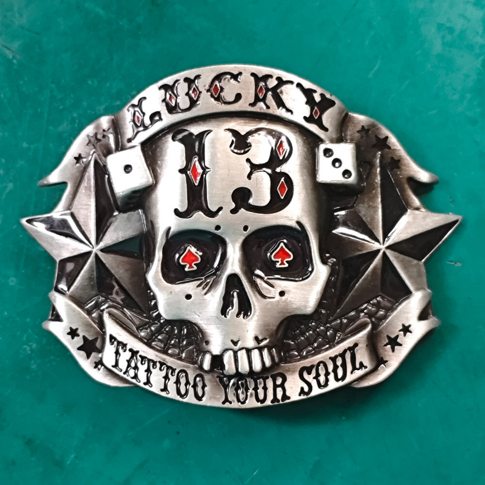 Ковбойская пряжка для ремня с счастливый 13-й череп бляха на ремень мужской 40мм