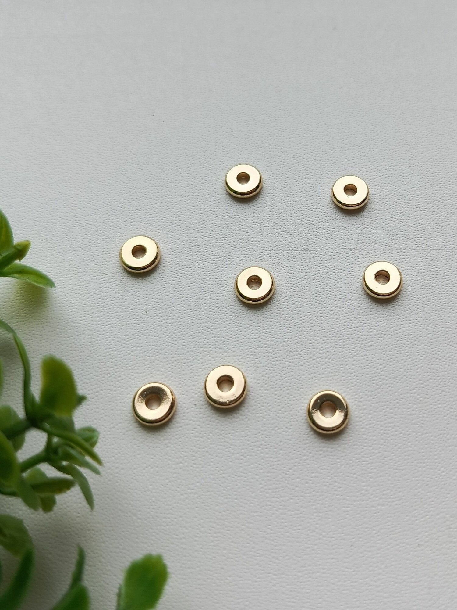 Разделители для бусин, рондели бусины плоские (8 шт). Латунь, позолота. Корейская фурнитура для бижутерии, украшений