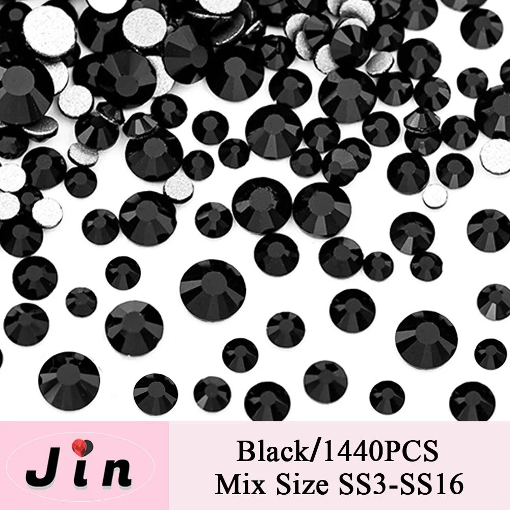 Стразы стеклянные черные JIN SS3-SS16 для декорирования Черный, black
