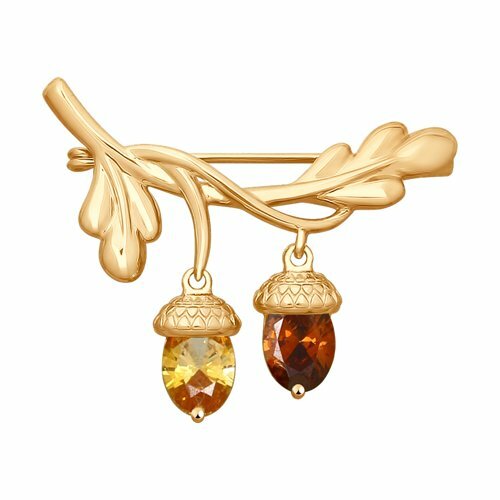 Брошь, золото, 585 проба, фианит