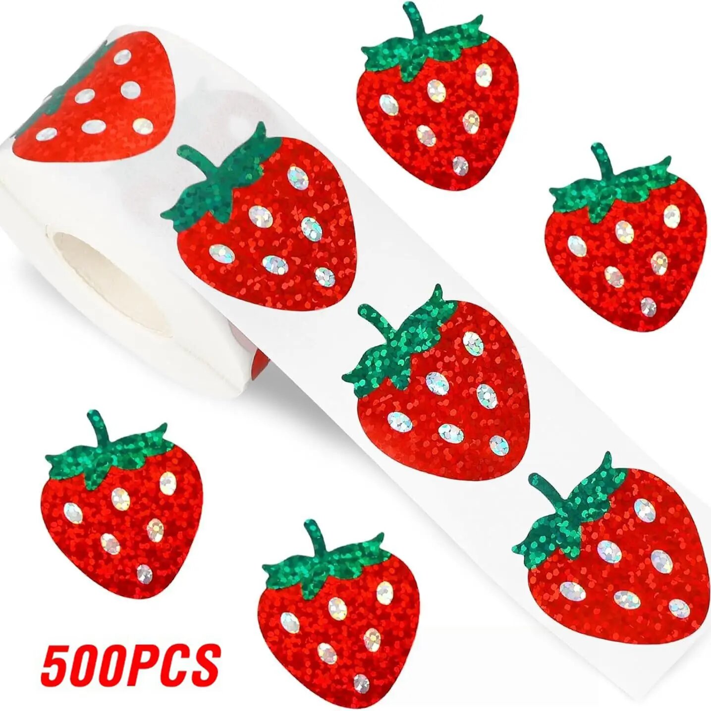 Бумажная наклейка клубника красная 100-500 шт QY2759-500pcs-1roll