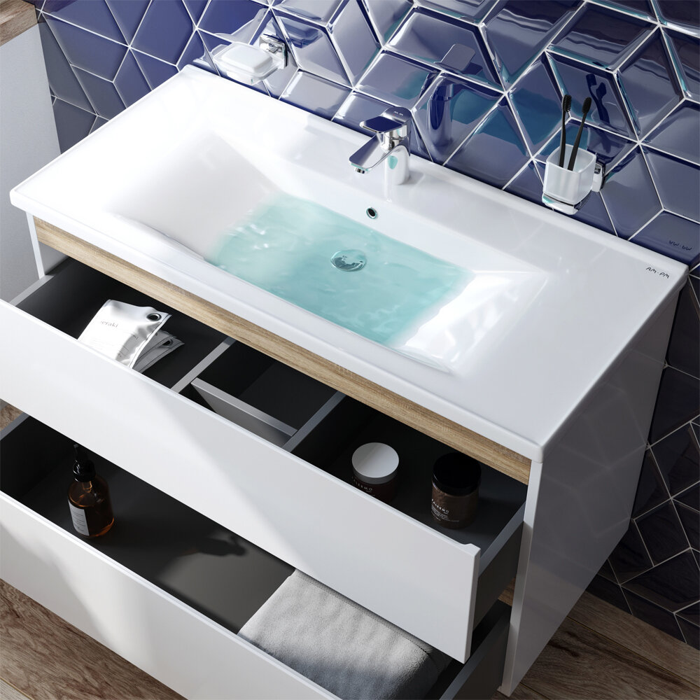 Тумба под раковину подвесная AM.PM Brava, 100 см, 2 ящика, влагостойкая, эмалевое покрытие