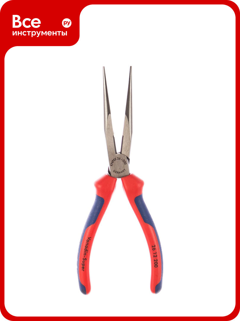 Длинногубцы с резцом KNIPEX KN-2612200 из стали с прямыми губками и двухкомпонентными рукоятками