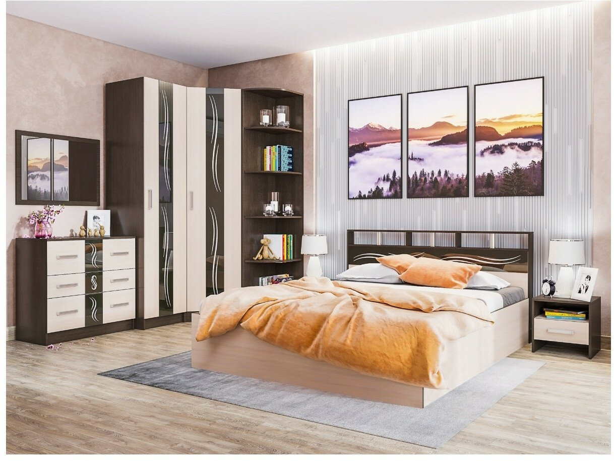 Модульная Спальня в современном стиле, набор 3, Венге/Дуб молочный