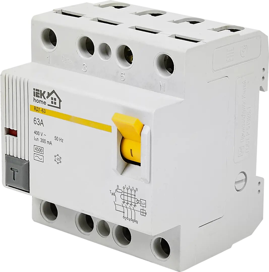 УЗО Iek Home ВД1-63 1P N 63 A 300 мА 4.5 кА AC MDV10-2-063-300
