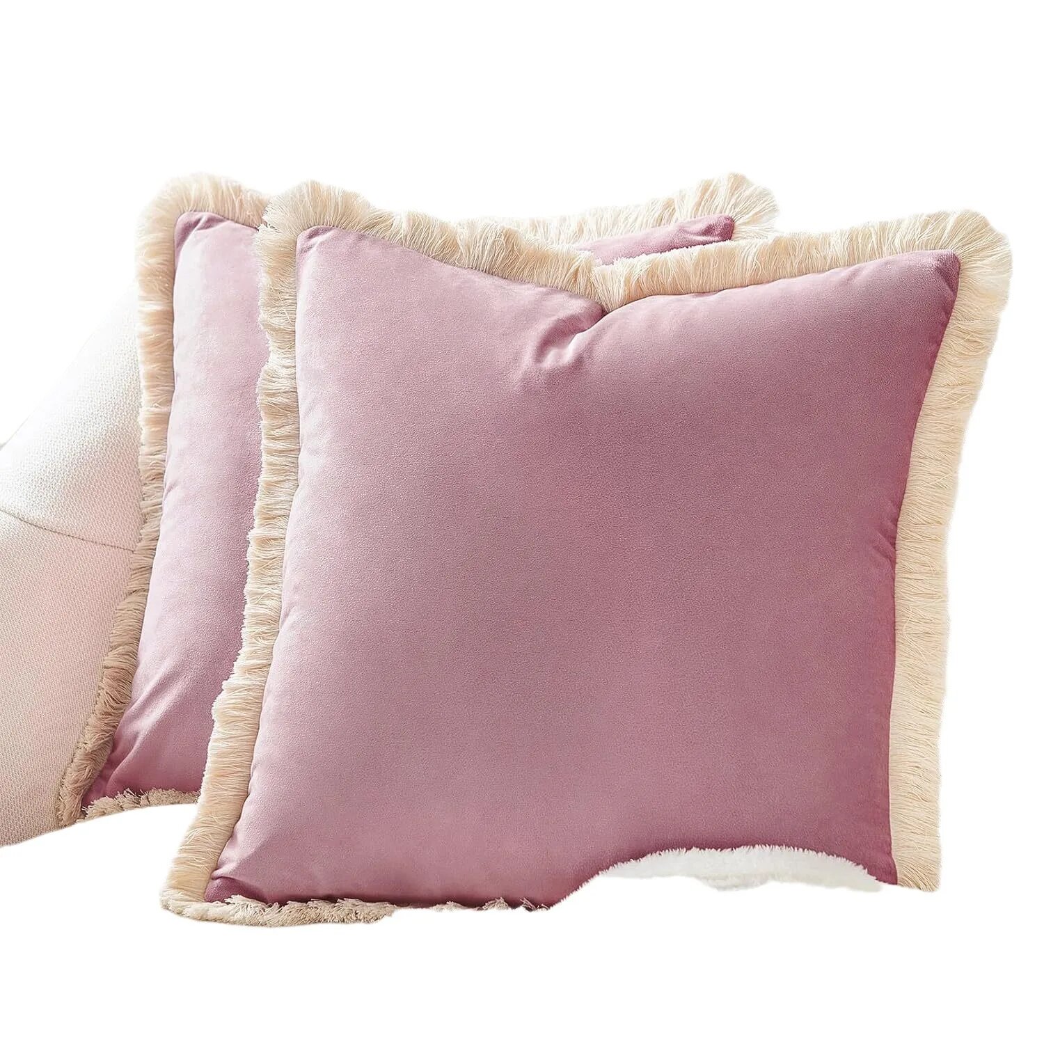 Мягкая бархатная декоративная наволочка, оранжевый, цвет слоновой кости, лесной зеленый, желтые кисточки, бахрома, 18x18 дюймов, 20x20 дюймов, 24x24 дюйма, 45x45cm, Розовый