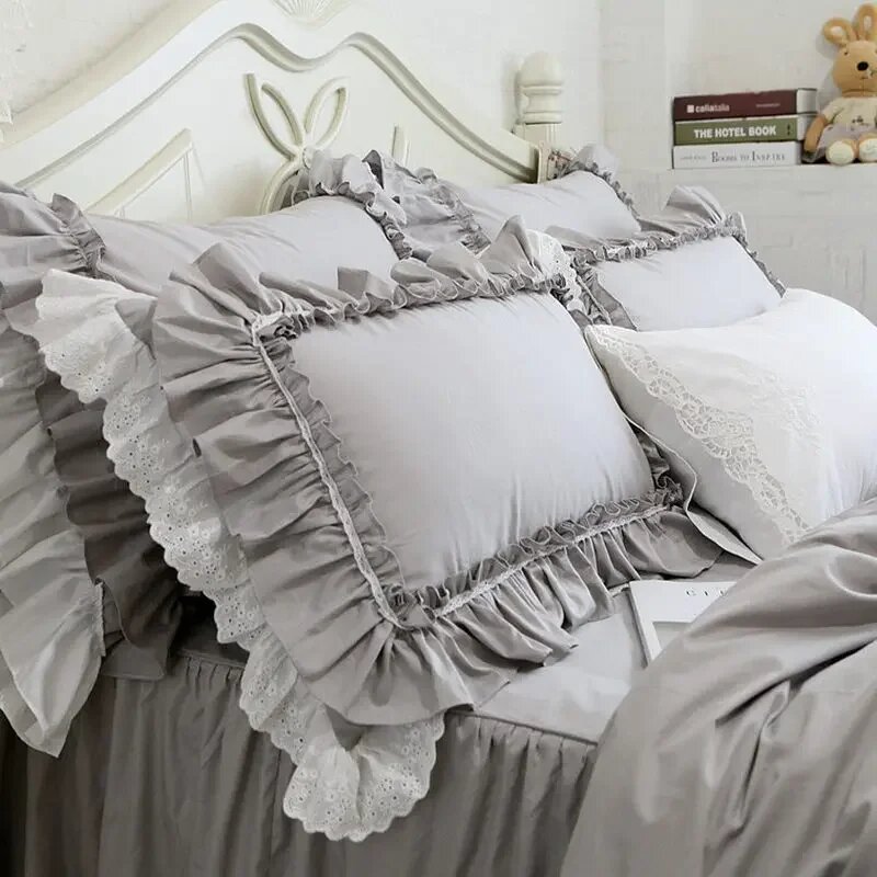 Наволочки Julliette Dream, серые, кружевные, хлопковые, 2 штуки, 500*700 мм