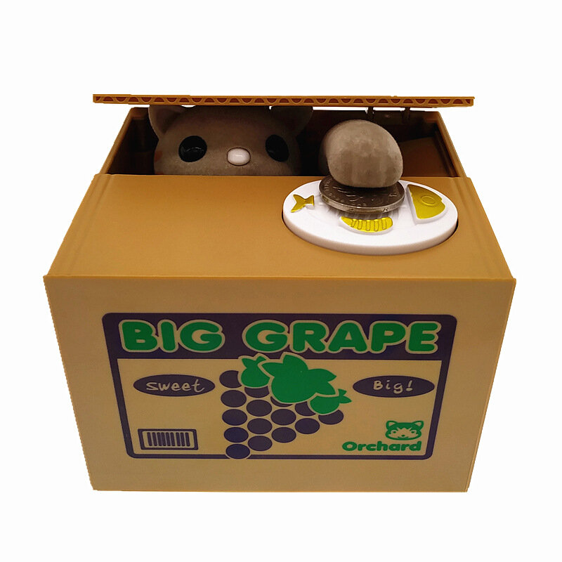 Копилка-копилка для детей в виде анимированного кота – электронная копилка с эффектом кражи и дизайном виноградной лозы, забавная пластиковая игрушка для сбережений, 12 x 9 x 10 см