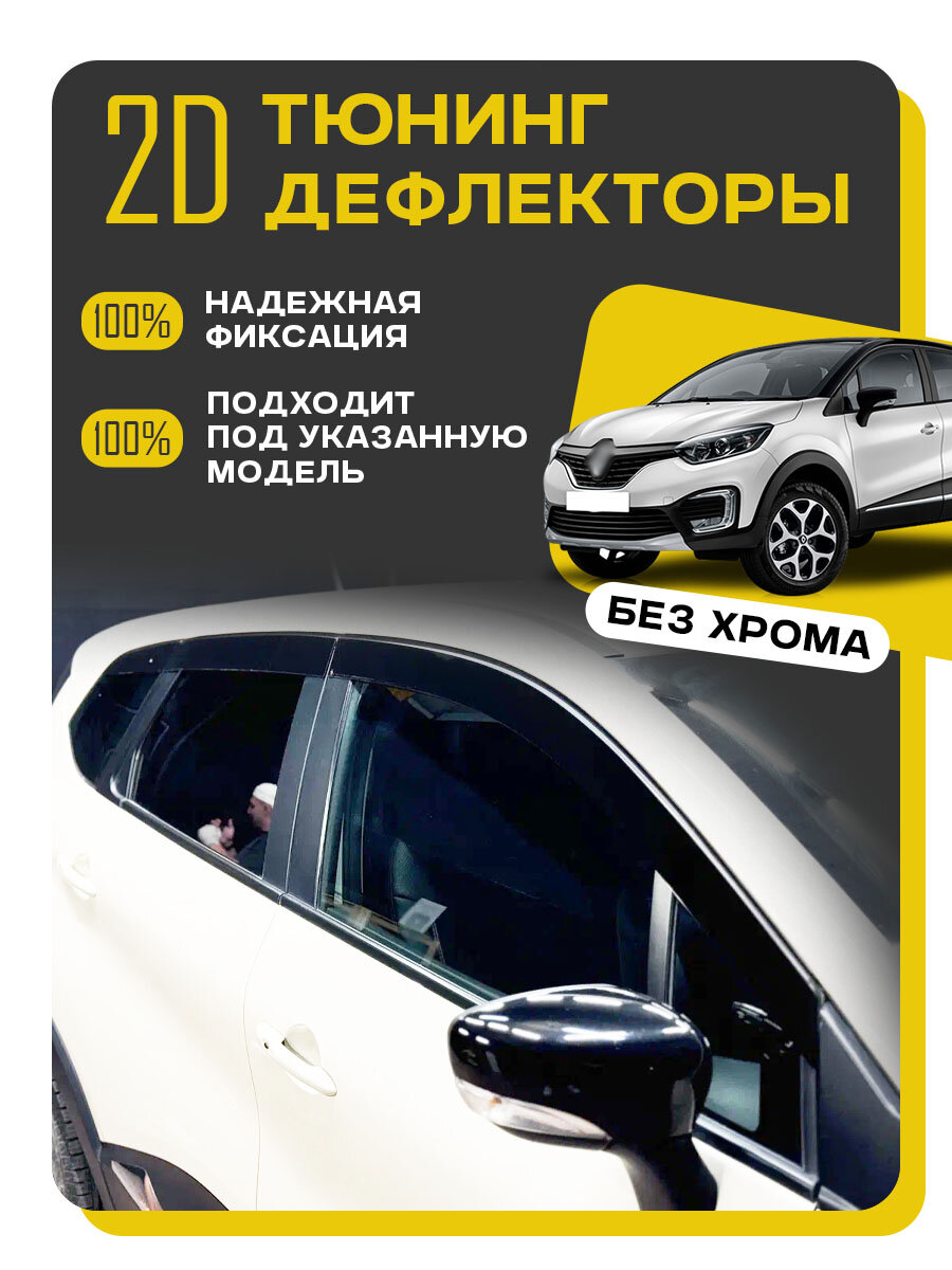 Плоские тюнинг дефлекторы для окон Renault Kaptur (2016-2022) Ветровики 2d дефлекторы для Рено Каптюр. Комплект 6 шт.