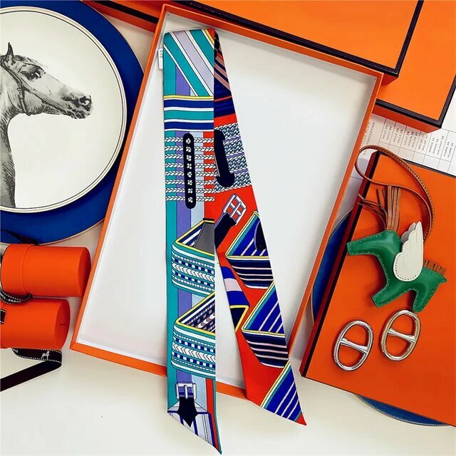 100% шелк высококачественные роскошные брендовые товары шарф Женская повязка на голову фуляр галстук ленточный шейный платок узкие шарфы аксессуары для волос