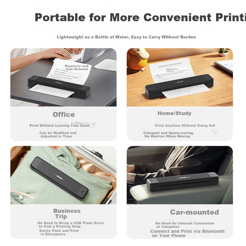 MR.IN T831 Portable A4 Printer with Double-Sided Printing Support for Home Small Student Error Learning Printer Mobile Office Business Travel Mini Car Printer
