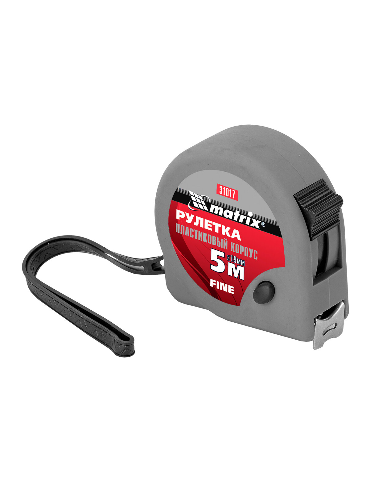 Рулетка измерительная 5 м х 19 мм Matrix Fine, ударопрочный пластиковый корпус, стопор и кнопка-пауза, 31017