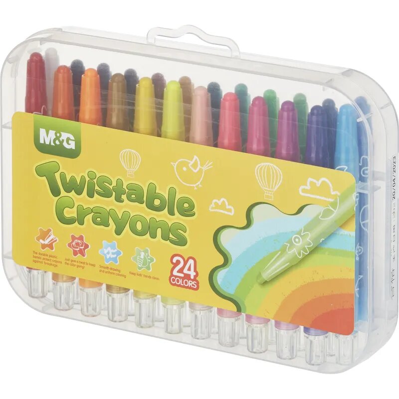 Мелки восковые M&G, круглые, выдвижной механизм, 24 цвета, в наб, для детей 1785611 AGMX4334