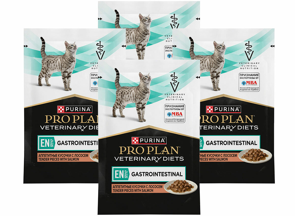 Корм влажный Pro Plan Vd En St/Ox Gastrointestinal для кошек и котят при расстройстве пищеварения, лосось, 85 гр х 4 шт