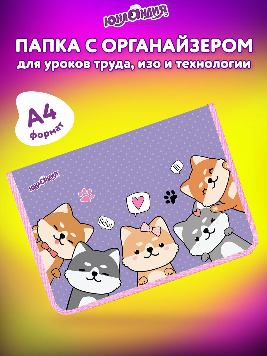 Папка для тетрадей, труда, рисования и изо А4 для девочек на молнии, канцелярия для школы, органайзер 1 отделение откидная планка, Юнландия, 273392