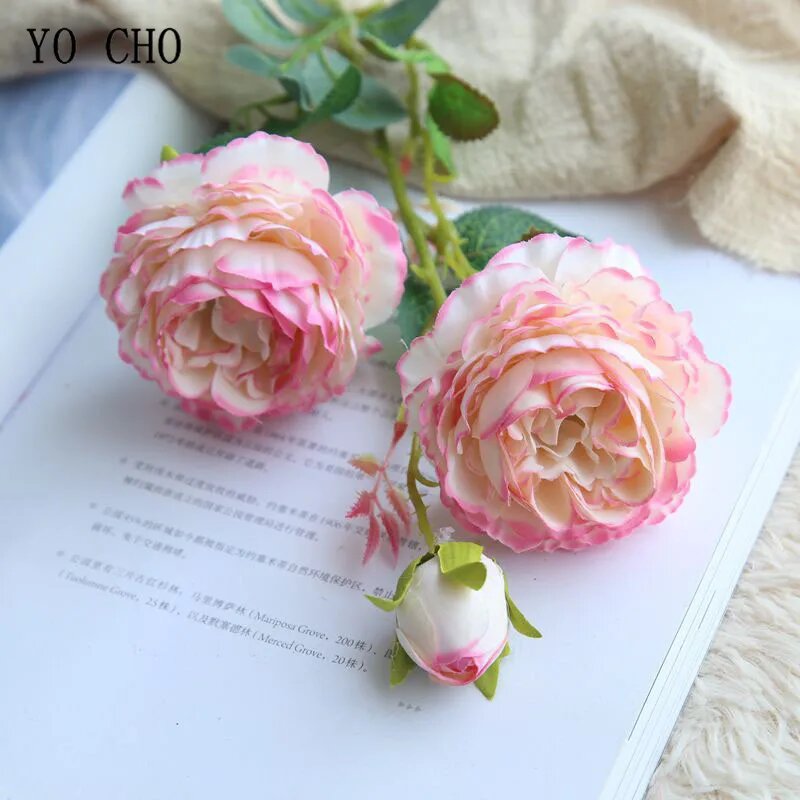 Искусственные розы YO CHO, 3 шт, розовые, Milk Pink