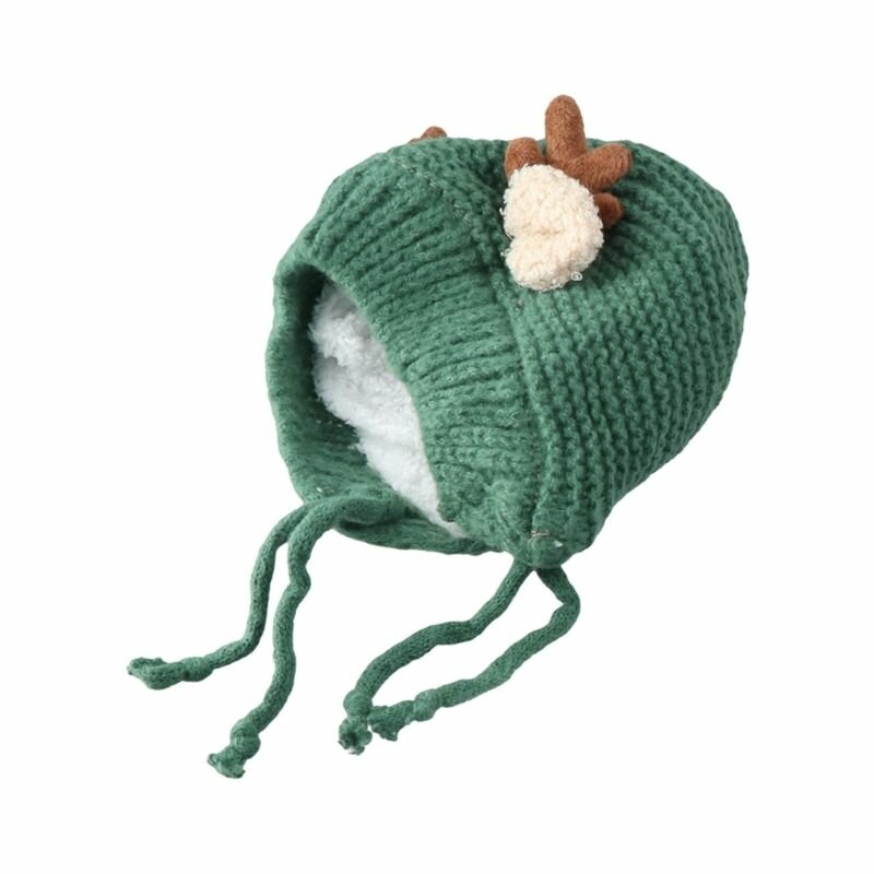 1шт) Детская шерстяная шапочка с оленьими рогами-зеленый