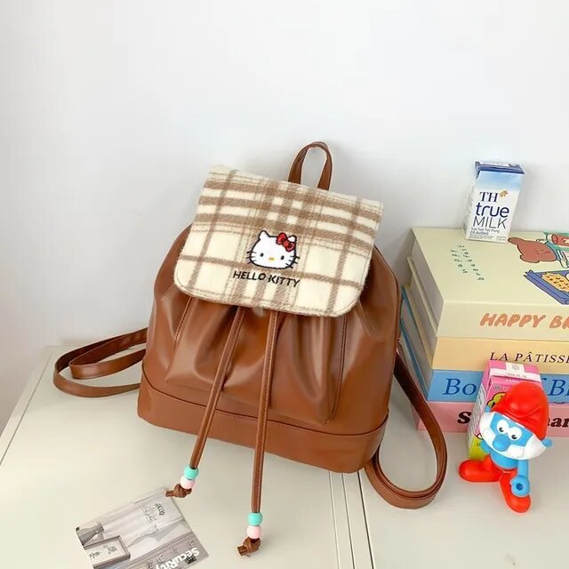 Sanrio Hello Kitty Kuromi My Melody, милый кожаный рюкзак большой вместимости, простая модная сумка на плечо, повседневный рюкзак для милых девочек