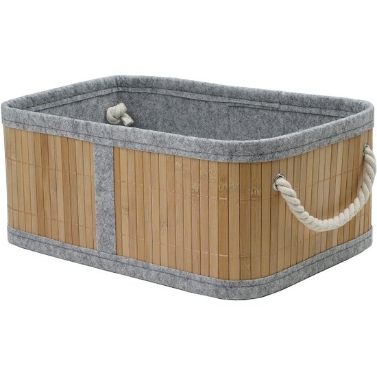 Корзина стеллажная Natural House "Бамбук" с ручками, 33х23х14 см, натуральный/серый (Shan-17M)