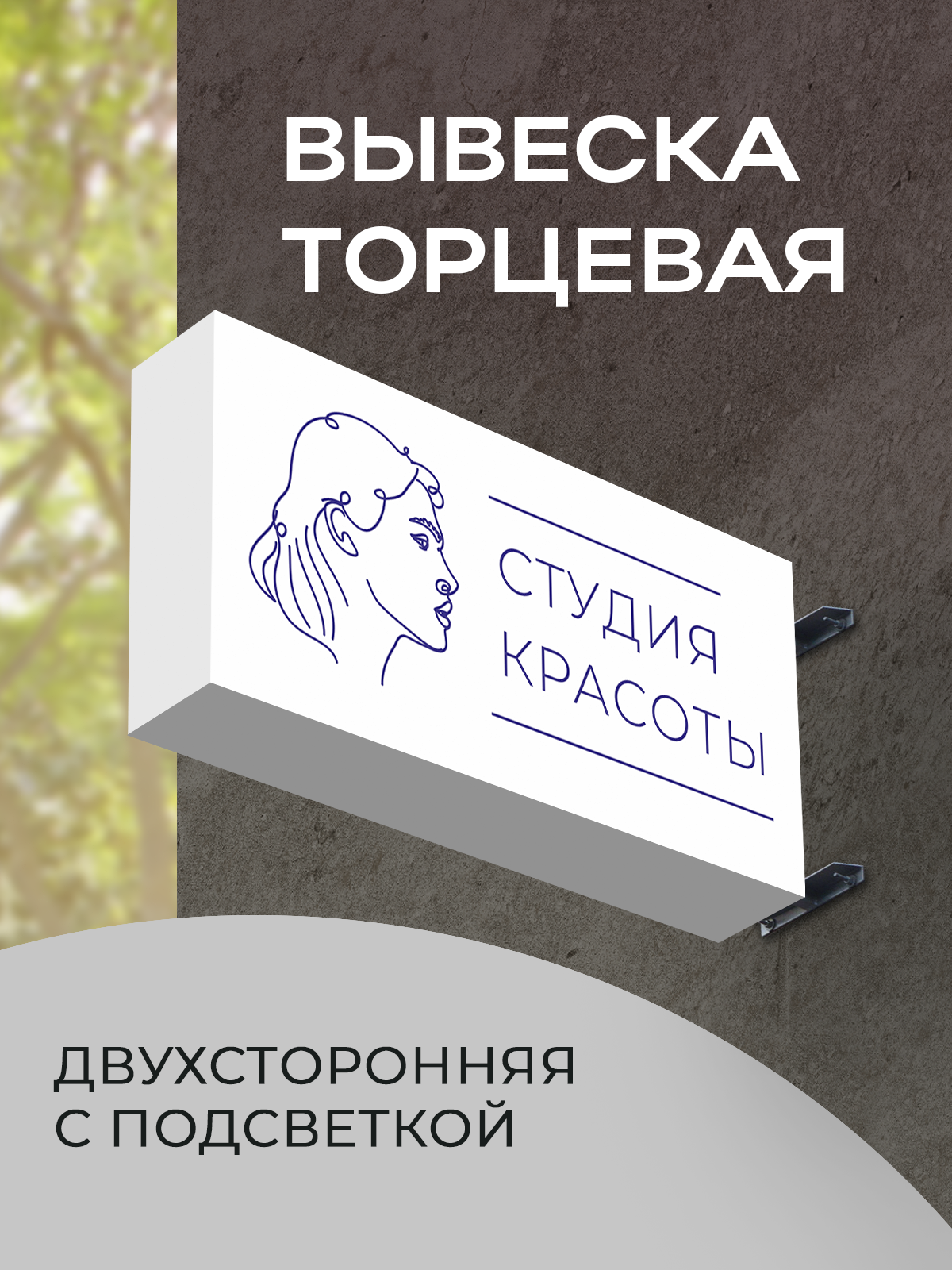 Вывеска торцевая двухсторонняя с подсветкой 30х60 см Студия красоты 14