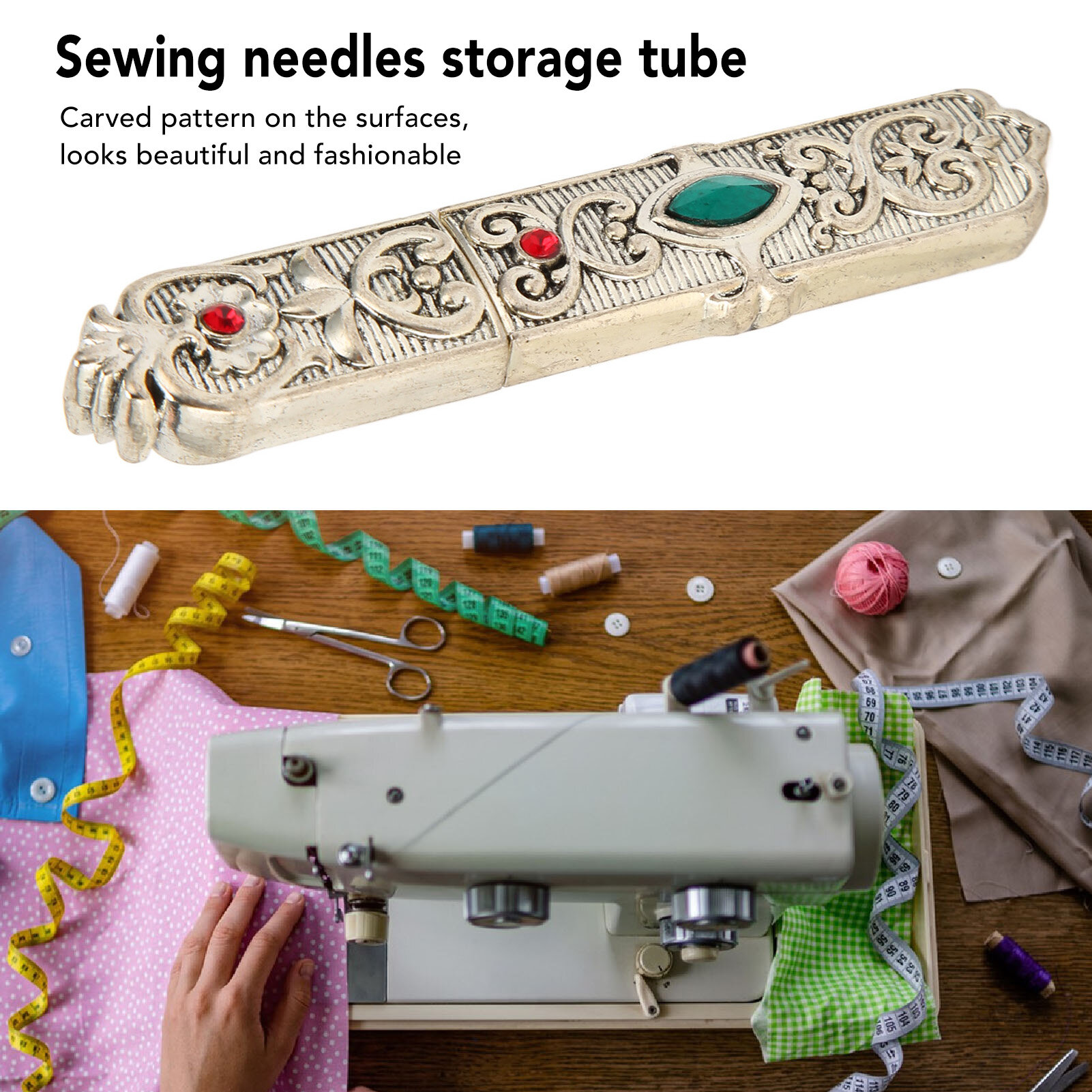 Винтажный набор игольниц с резным узором со стразами, модные швейные иглы, трубка для хранения, иглодержатель, швейные инструменты «сделай сам», античное серебро