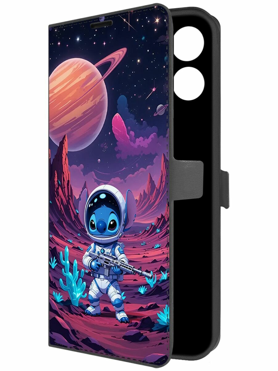 Чехол-книжка Krutoff Eco Book для Realme Note 50 Стич косморейнджер (черный)