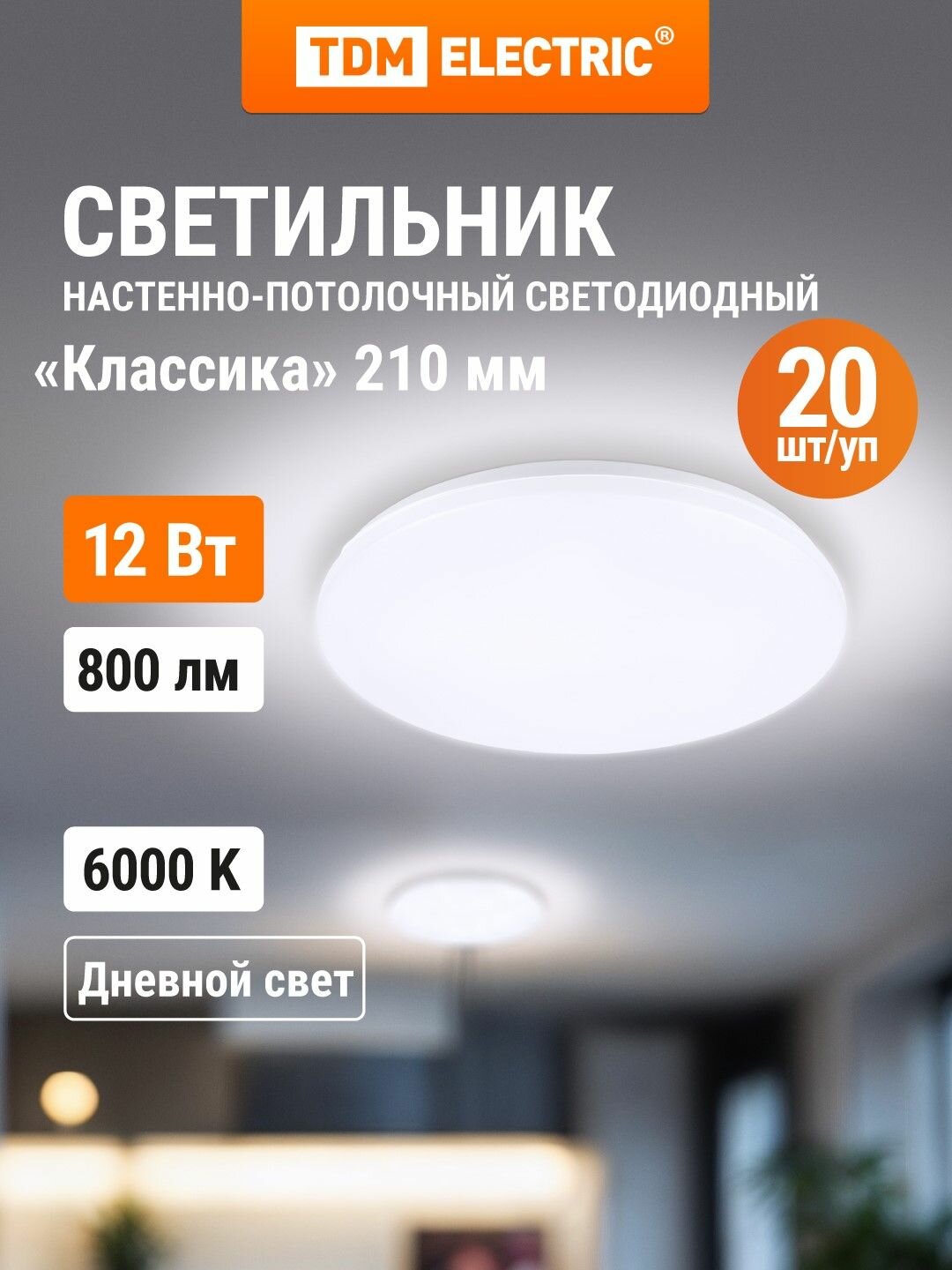 Светильник потолочный LED, 12 Вт, 6000 К, Классика, упаковка 20 штук TDM Electric