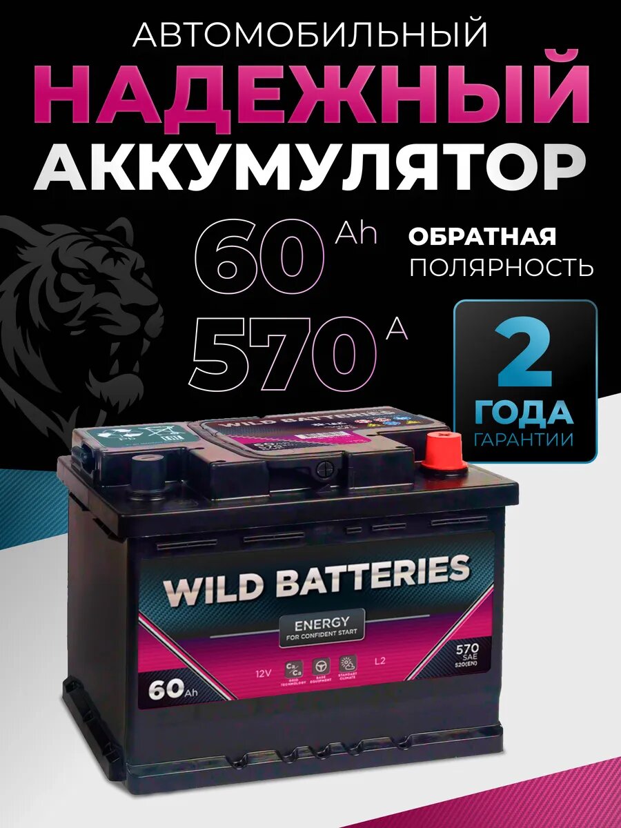 Аккумулятор автомобильный 60 Ач 570 A обратная полярность