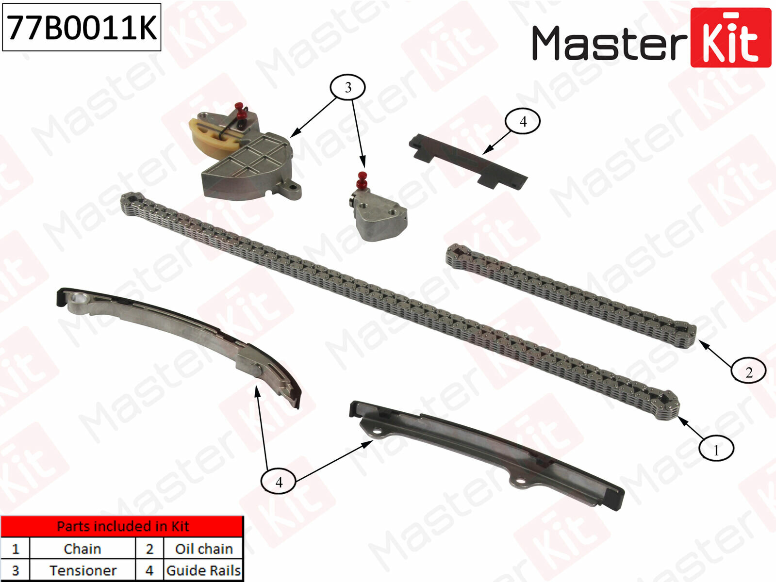 Комплект Цепи Грм Nissan X-Trail/Primera 2.0I-2.5I Qr20/Qr25 01- (Без Звездочек)(Masterkit 77B0011K)